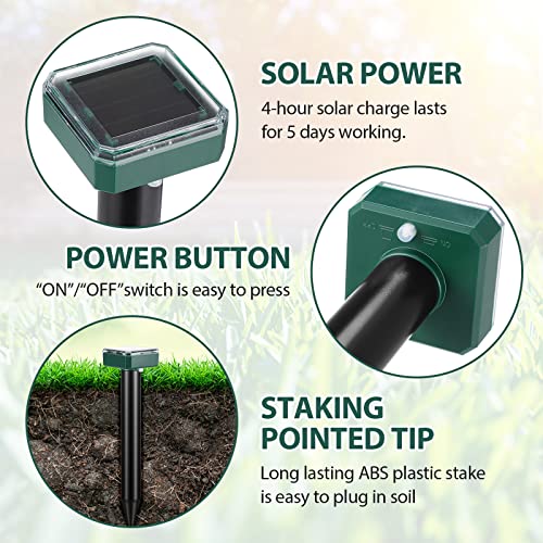 16 Pack Solar Mole Repellent, Ultrasonic Gopher Repeller Outdoor Waterproof Vole Deterrent Spike Mole Deterrent Devices for Garden Yard Lawn Farm Grass Park Vegetable Field