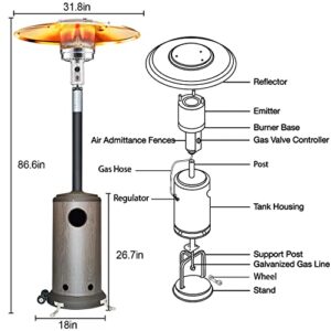 Patio Outdoor Heaters Propane - 48000 Btu Patio Heater Propane, Rapid Heating Propane Heater, Outdoor Heater with Wheels and Ground Plugs, Propane Heater for Garden, Party, Backyard, Restaurant