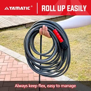 YAMATIC Super Flexible Pressure Washer Hose 50 FT 1/4", Kink Resistant Power Washer Hose Replacement for Flexzilla Uberflex Ryobi Genarac Troy Bilt Honda M22-14mm Rated 3200 PSI/Max 3700 PSI,Grey