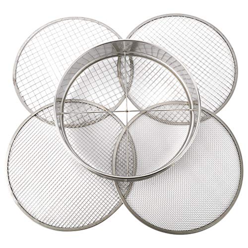 YaeCCC Garden Potting Mesh Sieve Sifting Pan - Stainless Steel Riddle - Mix Soil Filter - with 4 Interchangeable Mesh Sizes (Approx 1/8", 1/4", 3/8", and 1/2")