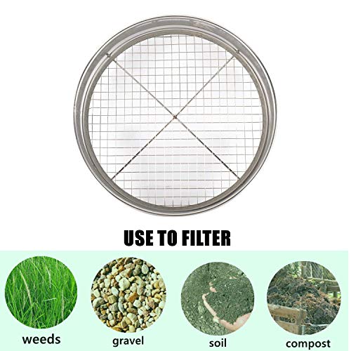 YaeCCC Garden Potting Mesh Sieve Sifting Pan - Stainless Steel Riddle - Mix Soil Filter - with 4 Interchangeable Mesh Sizes (Approx 1/8", 1/4", 3/8", and 1/2")