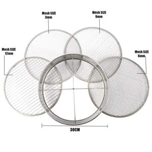 YaeCCC Garden Potting Mesh Sieve Sifting Pan - Stainless Steel Riddle - Mix Soil Filter - with 4 Interchangeable Mesh Sizes (Approx 1/8", 1/4", 3/8", and 1/2")