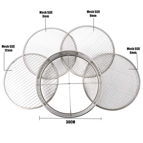 YaeCCC Garden Potting Mesh Sieve Sifting Pan - Stainless Steel Riddle - Mix Soil Filter - with 4 Interchangeable Mesh Sizes (Approx 1/8", 1/4", 3/8", and 1/2")