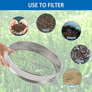 YaeCCC Garden Potting Mesh Sieve Sifting Pan - Stainless Steel Riddle - Mix Soil Filter - with 4 Interchangeable Mesh Sizes (Approx 1/8", 1/4", 3/8", and 1/2")