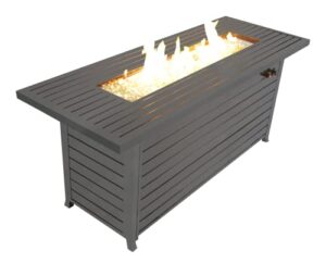 koieceta 57in outdoor gas propane fire pits table, aluminum, 50000btu firepit fireplace dinning table with lid, fire glass, retangular, etl certification, for garden backyard deck patio-mocha