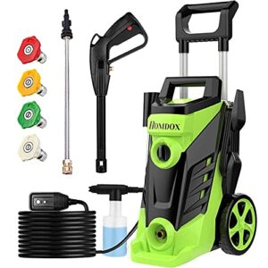 homdox pressure washer 1.7 gpm electric pressure washer 1800w high pressure washer cleaner with 4 nozzles, foam cannon car power washer for patio garden yard vehicle (green)