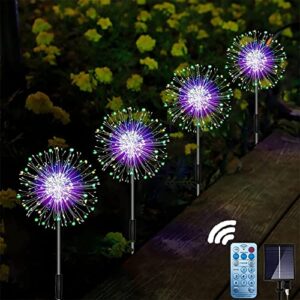 colcutee 4 pack garden solar lights, solar firework lights 120 led, fireworks led lights outdoor 8 modes with remote control, for garden lawn backyard christmas party (multicolor)