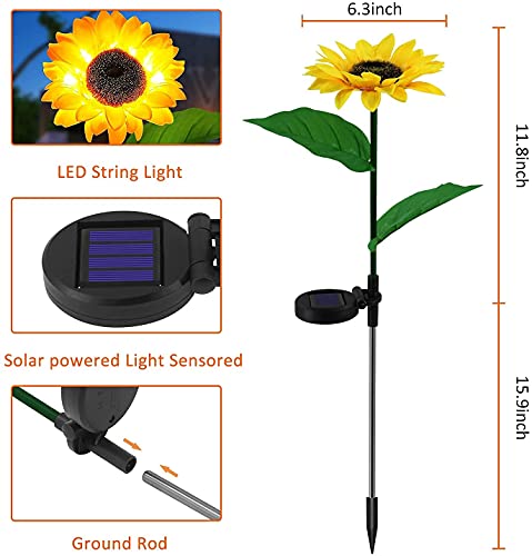 GSBLUNIE Sunflower Solar Lights Outdoor Garden, Automatic Charging Solar Garden Lights Decorative, IP65 Waterproof LED Landscape Solar Powered Outdoor Lights for Garden Patio Lawn Yard-2 Pack