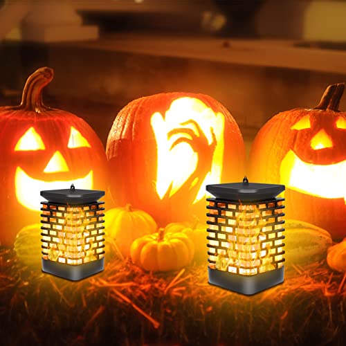 Solar Lanterns Outdoor Waterproof, Arzerlize Hanging Solar Powered Lights Dancing Flame Flickering Garden Decoration Outside Led Halloween Lantern Auto On/Off Patio Yard Clearance Yellow 4 Pcs