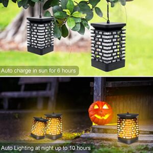 Solar Lanterns Outdoor Waterproof, Arzerlize Hanging Solar Powered Lights Dancing Flame Flickering Garden Decoration Outside Led Halloween Lantern Auto On/Off Patio Yard Clearance Yellow 4 Pcs