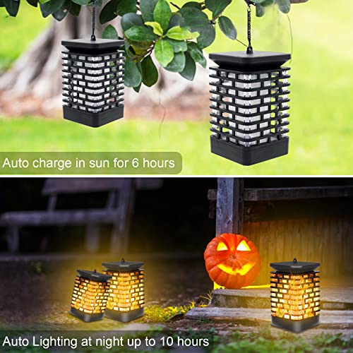 Solar Lanterns Outdoor Waterproof, Arzerlize Hanging Solar Powered Lights Dancing Flame Flickering Garden Decoration Outside Led Halloween Lantern Auto On/Off Patio Yard Clearance Yellow 4 Pcs