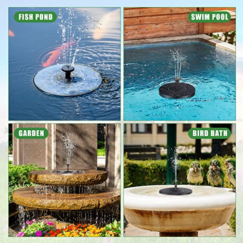 2 Packs Solar Bird Bath Fountain Pump Solar Fountain with 6 Nozzle Solar Powered Bird Bath Floating Solar Fountain Panel Bird Bath Fountain Solar Water Fountain for Garden, Fish Tank, Pond, Pool