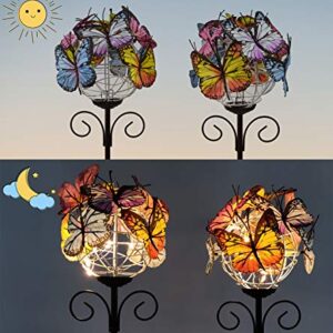 Solar Garden Decorative Light Outdoor - [2 Pack] Butterfly Decor Waterproof LED Stake Light for Garden, Lawn, Patio or Courtyard Decorations (Warm White)