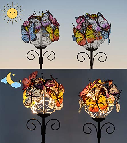 Solar Garden Decorative Light Outdoor - [2 Pack] Butterfly Decor Waterproof LED Stake Light for Garden, Lawn, Patio or Courtyard Decorations (Warm White)