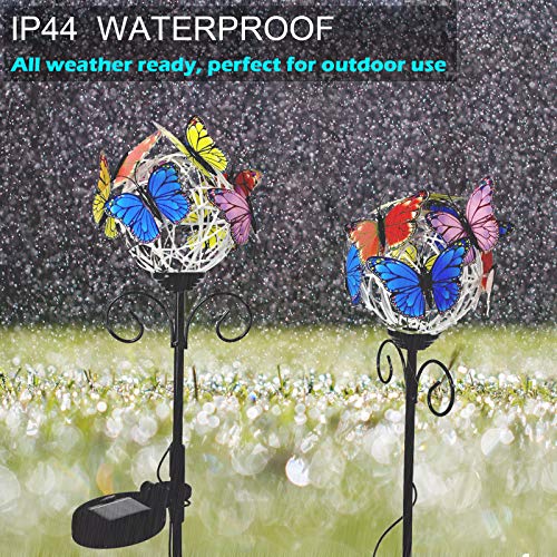 Solar Garden Decorative Light Outdoor - [2 Pack] Butterfly Decor Waterproof LED Stake Light for Garden, Lawn, Patio or Courtyard Decorations (Warm White)