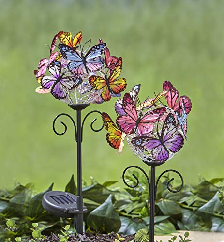 Solar Garden Decorative Light Outdoor - [2 Pack] Butterfly Decor Waterproof LED Stake Light for Garden, Lawn, Patio or Courtyard Decorations (Warm White)