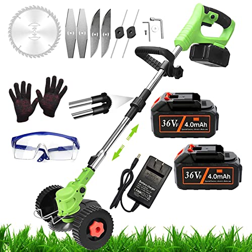 Weed Wacker 36V Grass Trimmer/Edger Cordless Brush Cutter,3-in-1 Weed Eater Brush Cutter, Lightweight Push Lawn Mower Edger Toolwith 2Pcs 4.0Ah Battery & Fast Charger for Garden Yard