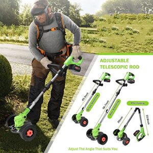 Weed Wacker 36V Grass Trimmer/Edger Cordless Brush Cutter,3-in-1 Weed Eater Brush Cutter, Lightweight Push Lawn Mower Edger Toolwith 2Pcs 4.0Ah Battery & Fast Charger for Garden Yard