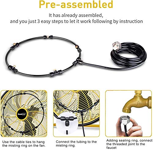 Outdoor Misting Fan Kit for a Cool Patio Breeze,Water Mister Spray for Cooling Outdoor,19.36FT (5.9M) Misting Line + 5 Brass Mist Nozzles + a Brass Adapter(3/4) Fit to Any Outdoor Fan