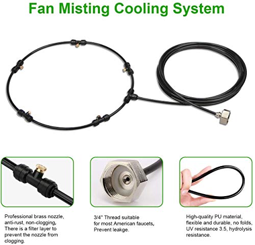 Outdoor Misting Fan Kit for a Cool Patio Breeze,Water Mister Spray for Cooling Outdoor,19.36FT (5.9M) Misting Line + 5 Brass Mist Nozzles + a Brass Adapter(3/4) Fit to Any Outdoor Fan