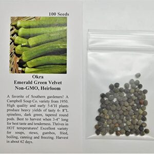 David's Garden Seeds Okra Emerald Green Velvet 6911 (Green) 100 Non-GMO, Heirloom Seeds