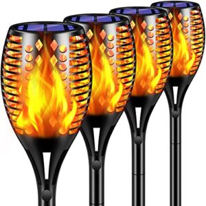 tomcare solar lights upgraded, 43″ waterproof flickering flames 96 led torches lights outdoor solar landscape decoration lighting auto on/off pathway lights for garden patio yard christmas, black(4)