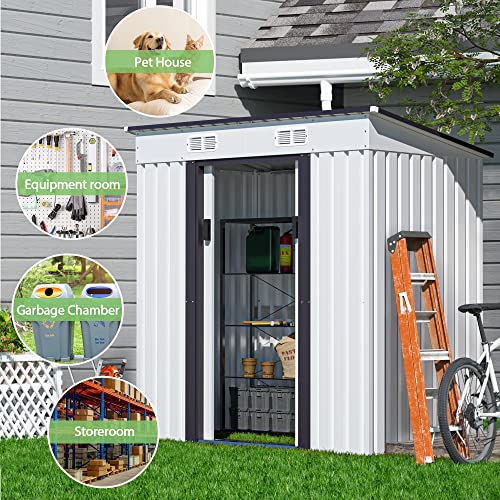 JAXPETY 4' x 6' Large Outdoor Storage Shed Box, Backyard Garden Steel Utility Tool Sheds Lawn Building Garage Organizer w/ Sliding Door, Inclined Roof, 2 Vents, Gray