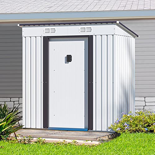 JAXPETY 4' x 6' Large Outdoor Storage Shed Box, Backyard Garden Steel Utility Tool Sheds Lawn Building Garage Organizer w/ Sliding Door, Inclined Roof, 2 Vents, Gray