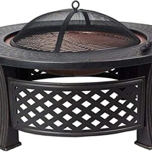 LEAYAN Garden Fire Pit Portable Grill Barbecue Rack Outdoor Fire Pit - 31 Inch Large Bonfire Wood Burning Patio & Backyard Firepit for with Spark Screen with Cover BBQ Cooking for Camping Backyard