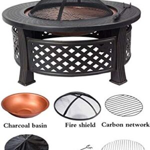 LEAYAN Garden Fire Pit Portable Grill Barbecue Rack Outdoor Fire Pit - 31 Inch Large Bonfire Wood Burning Patio & Backyard Firepit for with Spark Screen with Cover BBQ Cooking for Camping Backyard