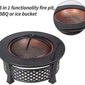 LEAYAN Garden Fire Pit Portable Grill Barbecue Rack Outdoor Fire Pit - 31 Inch Large Bonfire Wood Burning Patio & Backyard Firepit for with Spark Screen with Cover BBQ Cooking for Camping Backyard