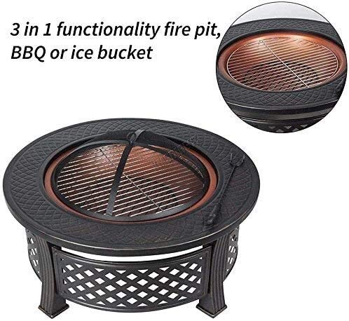 LEAYAN Garden Fire Pit Portable Grill Barbecue Rack Outdoor Fire Pit - 31 Inch Large Bonfire Wood Burning Patio & Backyard Firepit for with Spark Screen with Cover BBQ Cooking for Camping Backyard