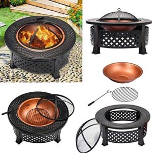 LEAYAN Garden Fire Pit Portable Grill Barbecue Rack Outdoor Fire Pit - 31 Inch Large Bonfire Wood Burning Patio & Backyard Firepit for with Spark Screen with Cover BBQ Cooking for Camping Backyard