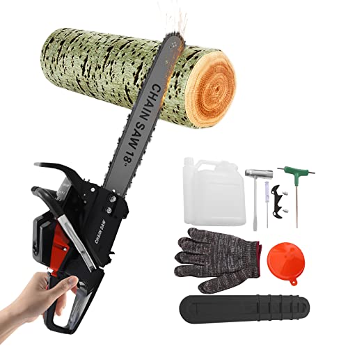 18" Gas Chainsaw 58cc Power Chain Saw 4.4 HP 2-Stroke Gasoline Chainsaw Handheld Cordless Petrol Chain Saws Garden Tools for Wood Cutting, Forest Felling, Tree Pruning | US Stock