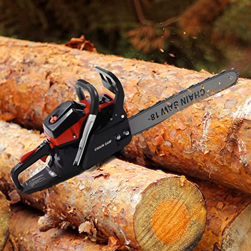 18" Gas Chainsaw 58cc Power Chain Saw 4.4 HP 2-Stroke Gasoline Chainsaw Handheld Cordless Petrol Chain Saws Garden Tools for Wood Cutting, Forest Felling, Tree Pruning | US Stock