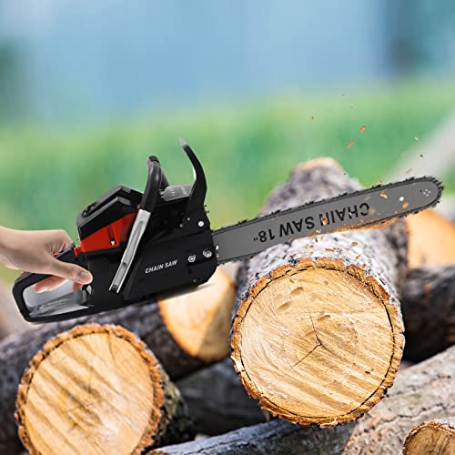 18" Gas Chainsaw 58cc Power Chain Saw 4.4 HP 2-Stroke Gasoline Chainsaw Handheld Cordless Petrol Chain Saws Garden Tools for Wood Cutting, Forest Felling, Tree Pruning | US Stock