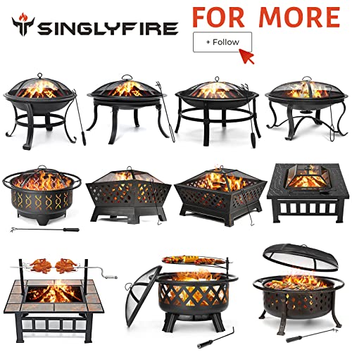 SINGLYFIRE 26 Inch Fire Pit for Outside Outdoor Wood Burning Firepit Bowl Heavy Duty Bonfire Pit Steel Firepit for Patio Backyard Camping Deck Picnic Porch with Spark Screen,Log Grate,Poker