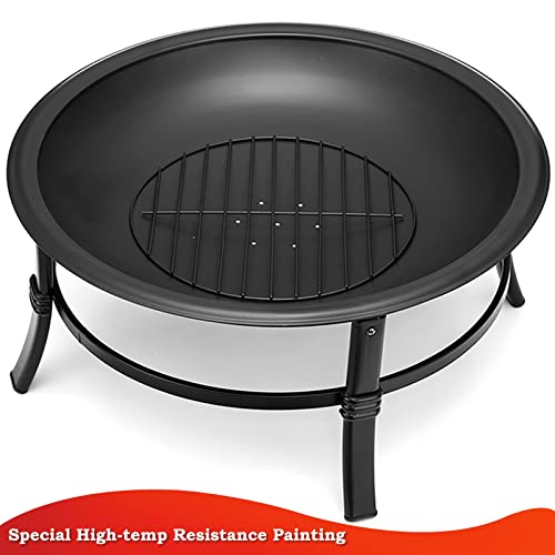 SINGLYFIRE 26 Inch Fire Pit for Outside Outdoor Wood Burning Firepit Bowl Heavy Duty Bonfire Pit Steel Firepit for Patio Backyard Camping Deck Picnic Porch with Spark Screen,Log Grate,Poker