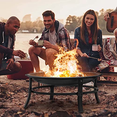 SINGLYFIRE 26 Inch Fire Pit for Outside Outdoor Wood Burning Firepit Bowl Heavy Duty Bonfire Pit Steel Firepit for Patio Backyard Camping Deck Picnic Porch with Spark Screen,Log Grate,Poker