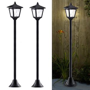 greluna 40 inches mini solar lamp post lights outdoor, solar powered vintage street lights for lawn, pathway, driveway, front/back door, pack of 2