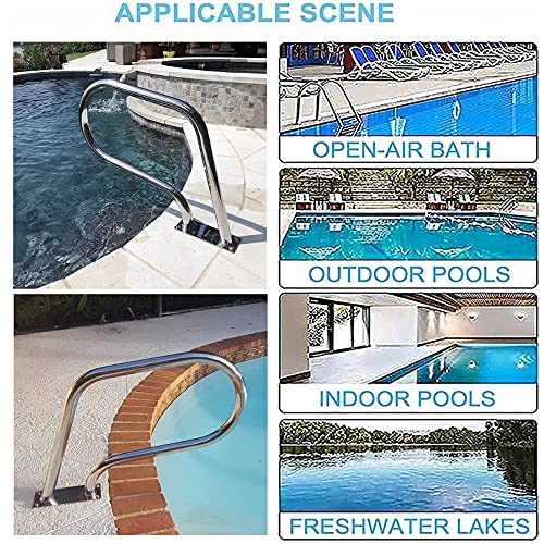 BTZHY Swimming Pool Handrails w/Base Plate 304 Stainless Steel Spa Handrail, Pool Railings for Garden Backyard Pools(1pcs)