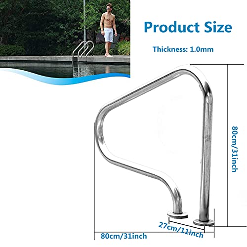 BTZHY 304 Stainless Steel Spa Handrail, Humanized Pool Railings w/Curved Structure Ladder Step Handrail for Garden Backyard Pools Easy to Install (1PCS)