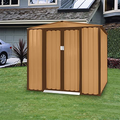 Oakmont Outdoor 4' × 6' Storage Shed Walk-in Garden Tool House with Double Sliding Doors, Yard Lawn (Yellow)