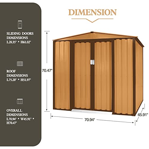 Oakmont Outdoor 4' × 6' Storage Shed Walk-in Garden Tool House with Double Sliding Doors, Yard Lawn (Yellow)