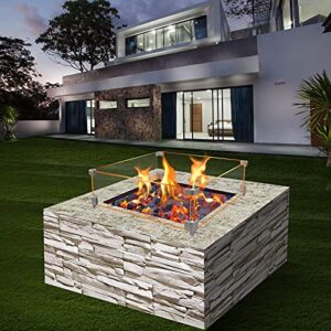 APWONE 19"x19"x6" Tempered Glass Flame Guard Square Fire Pit Wind Guard Fence for Square or Rectangular Outdoor Patio Propane Gas Fire Pit Table