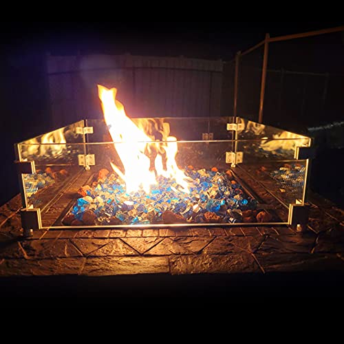 APWONE 19"x19"x6" Tempered Glass Flame Guard Square Fire Pit Wind Guard Fence for Square or Rectangular Outdoor Patio Propane Gas Fire Pit Table