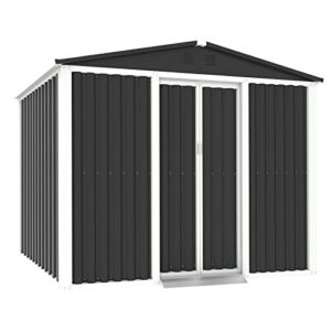 crownland outdoor vented backyard garden storage shed 6 x 8 feet tool house with sliding door outdoor lawn steel roof sheds (gray)