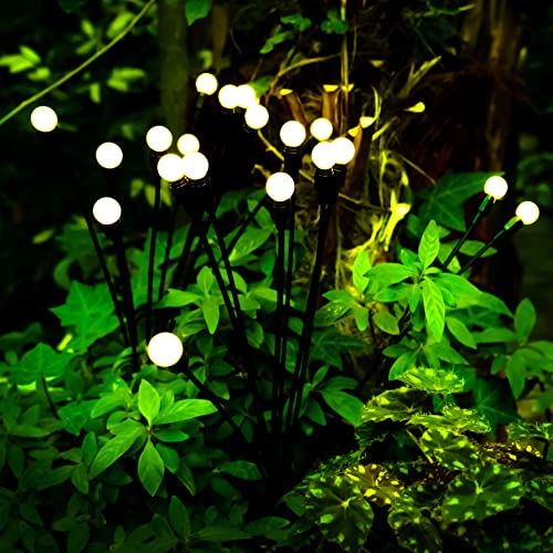 Ganok Solar Garden Lights, Starburst Wind Swaying Outdoor, Fireflies Solar Panel Waterproof Lights for Patio, Lawn & Yard Pathway Decoration, Autonomous 10 LED Soft Warm White - 4 Pack