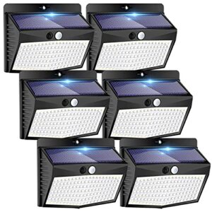 peasur solar outdoor lights, [138 led/6 packs] solar motion sensor security lights with 3 lighting modes wireless solar wall lights waterproof solar powered lights for garden fence yard deck garage