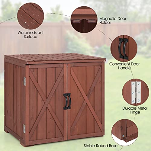 IRONMAX Outdoor Storage Cabinet, Garden Tool Shed with Magnetic Doors and Countertop, Wooden Small Storage Shed for Yard Deck Patio Backyard Poolside, 30’’ x 22’’ x 28.5’’